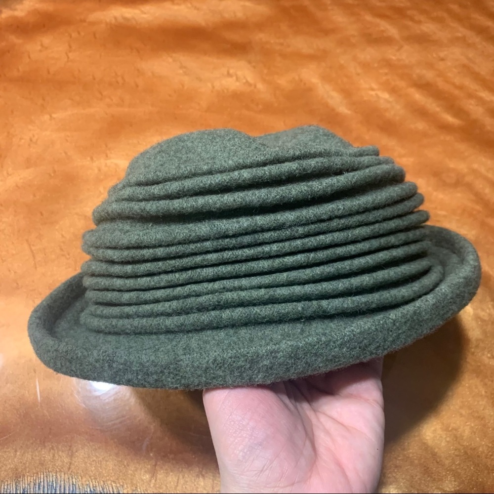 Vintage Green Wool Slouch Hat Roll Style Y2k 90s - Gem